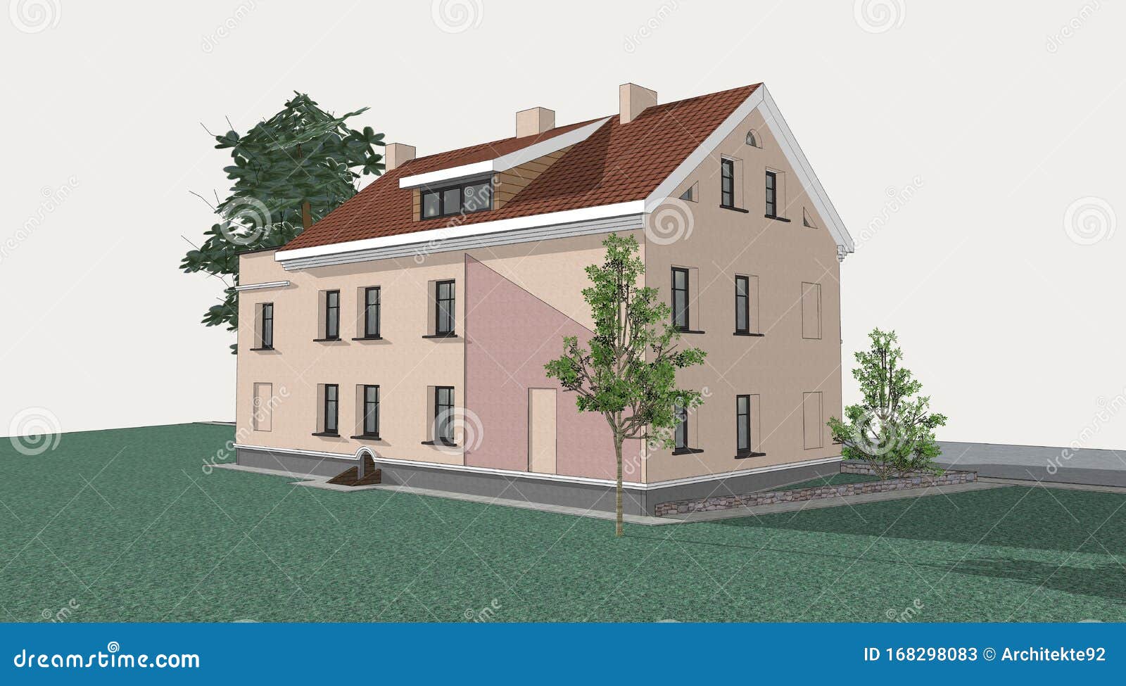3D render 2 floor house stock illustration. Illustration of modeled ...