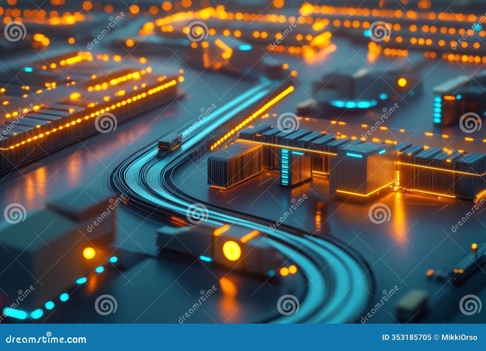 3d Visualization of an Automated Logistics Hub with Secure, Glowing ...