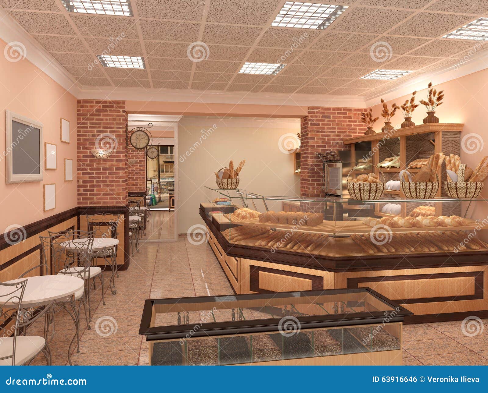 3D Visualization of a Bakery Interior Design Stock Illustration ...