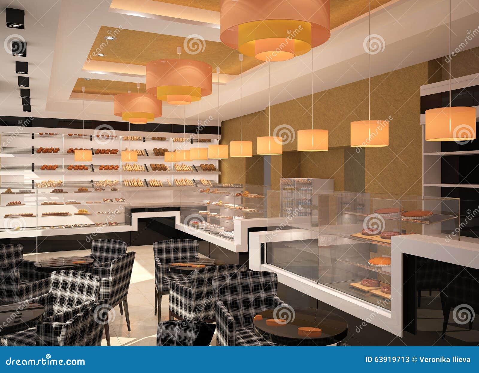 3D Visualization of a Bakery Interior Design Stock Illustration ...