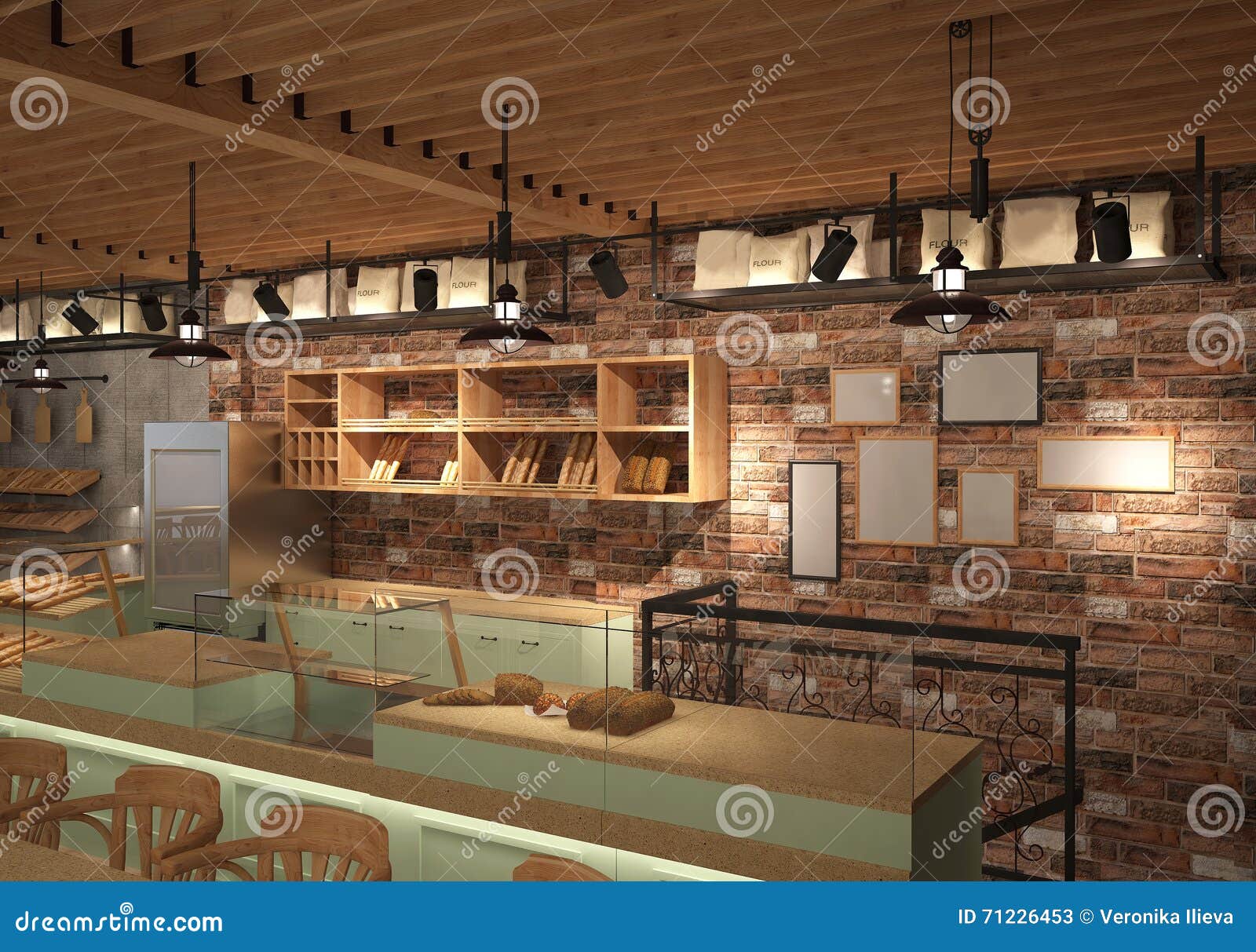 3D Visualization of a Bakery Interior Design Stock Illustration ...