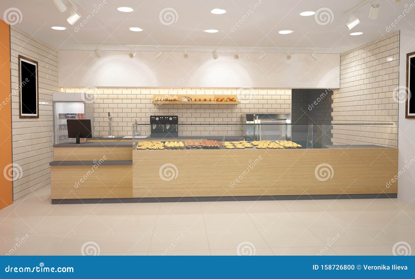 3D Visualization of a Bakery Interior Design Stock Illustration ...