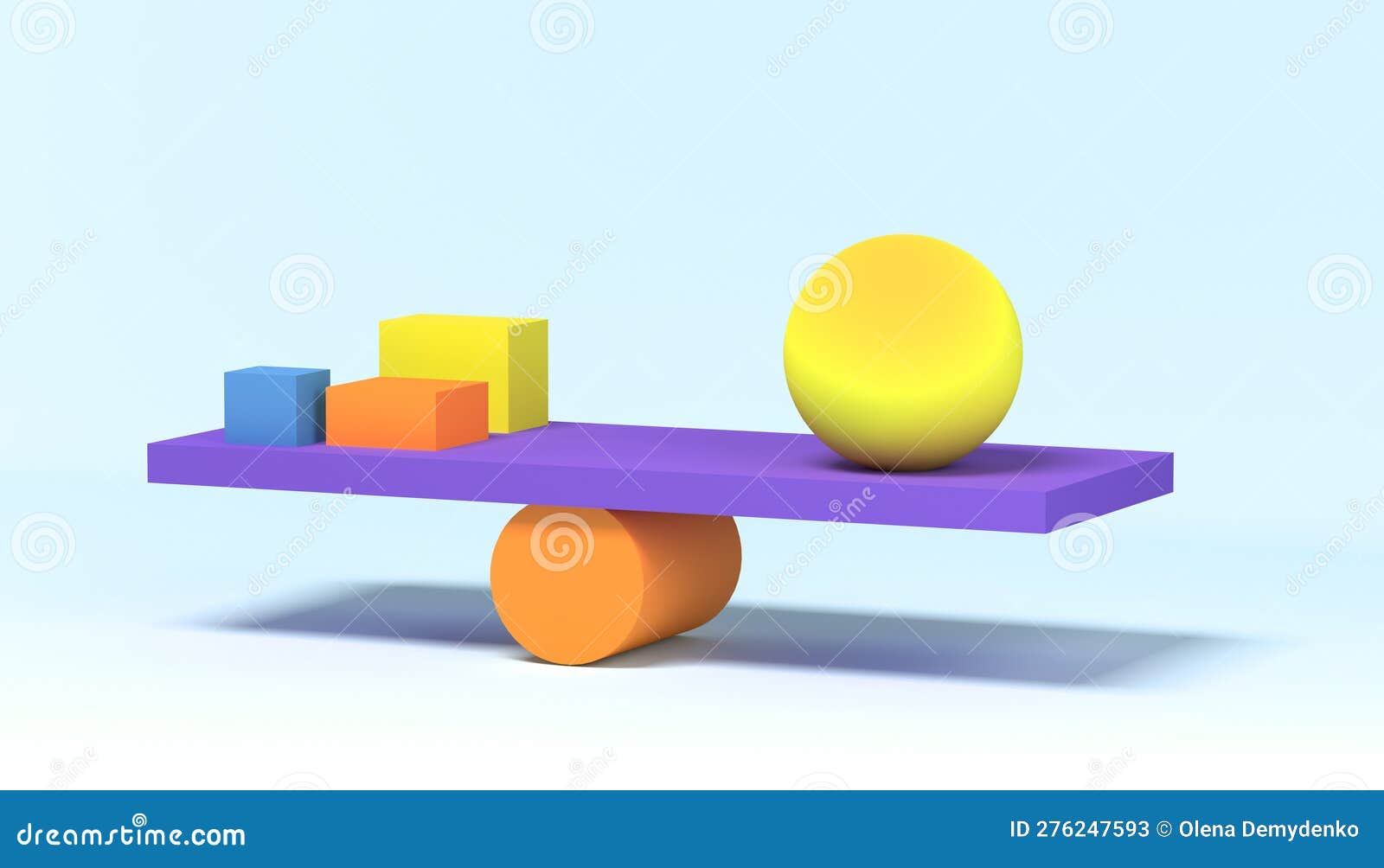 3D Visualization of the Balance of Geometric Shapes. Abstract Blue ...