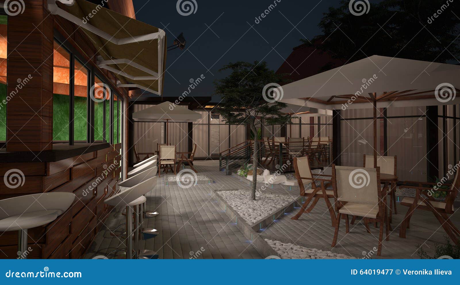 3D Visualization of a Beach Bar Interior Design Stock Illustration ...