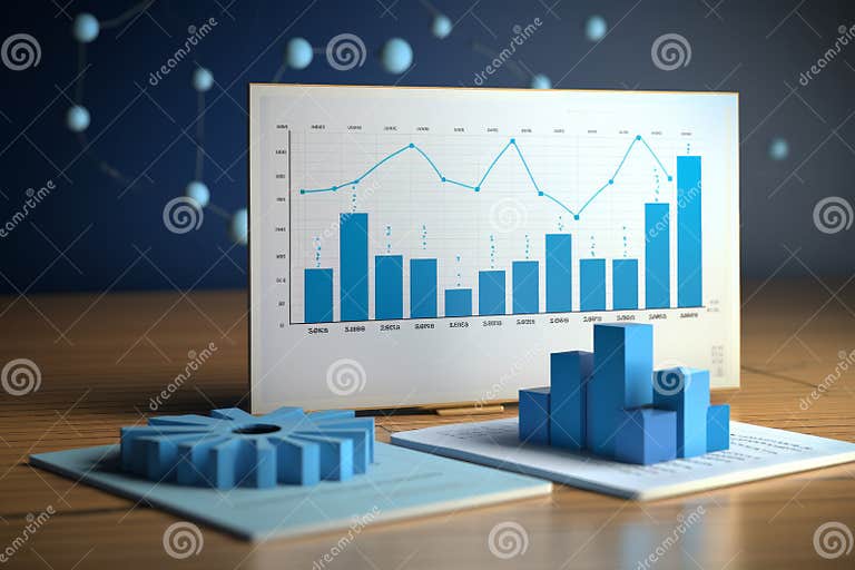 3d Visualization of a Blue Cloud Icon Above a Bar Graph on a Paper ...