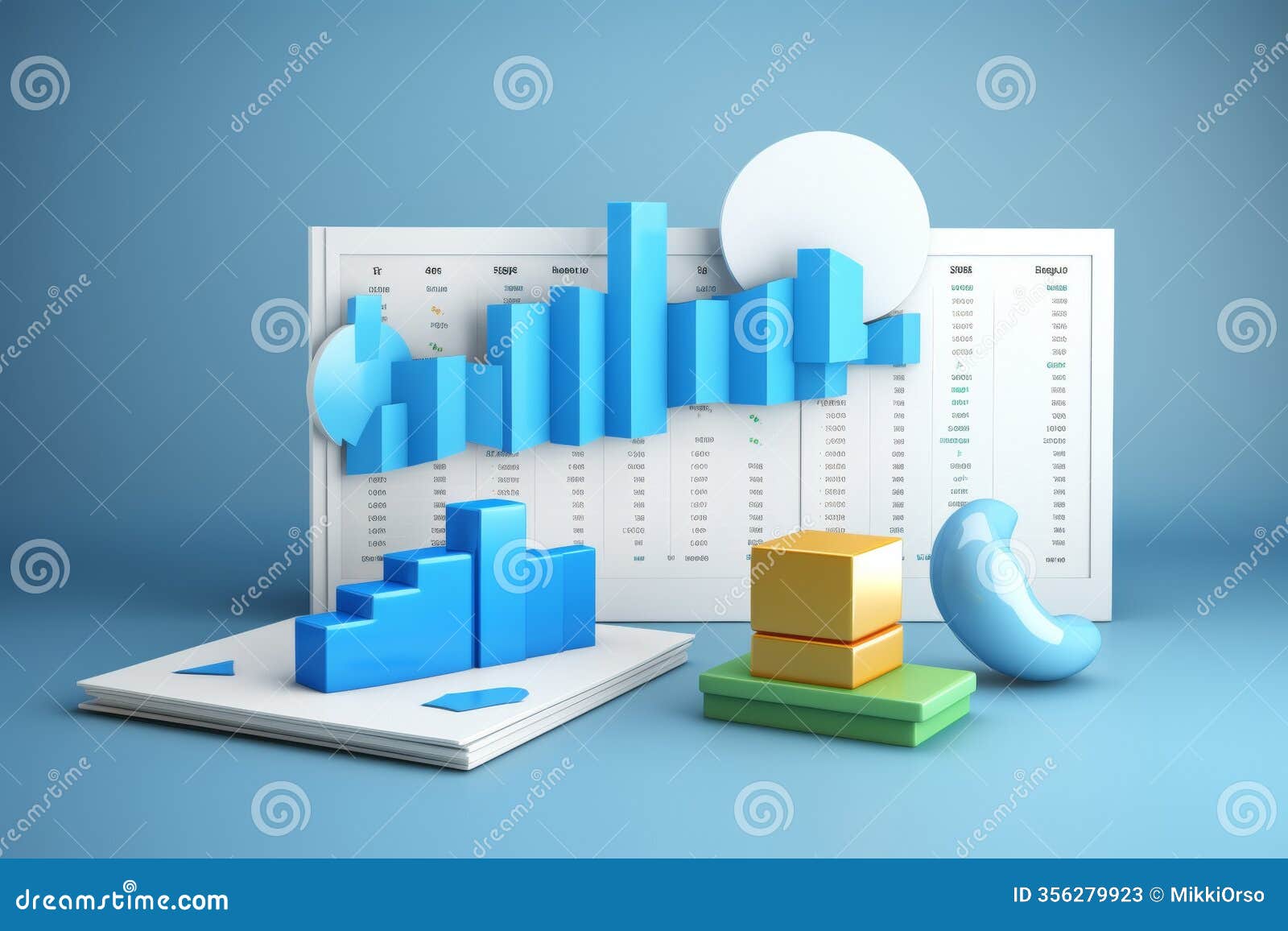 3d Visualization of Blue Cloud Icon with Bar Graph and Pie Chart ...