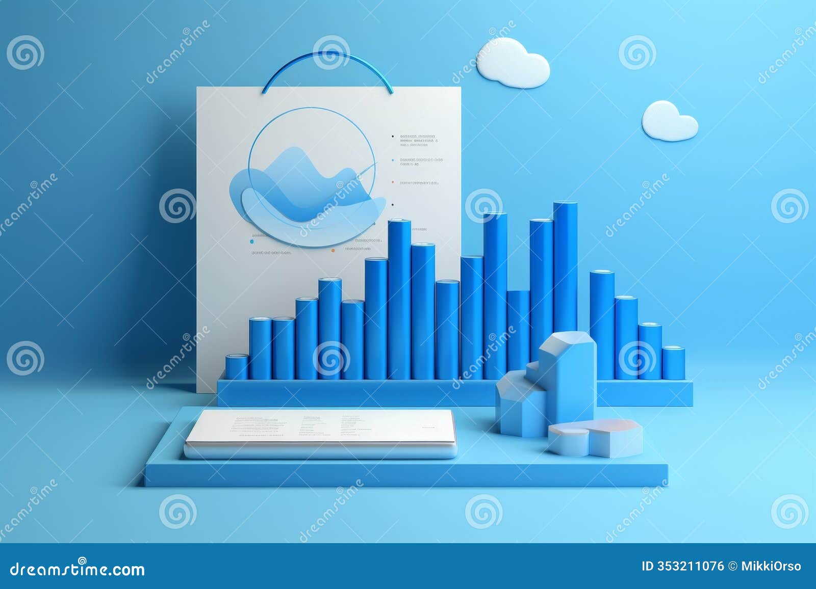 3d Visualization of a Blue Cloud Icon Overlaid on a Bar Graph Set ...