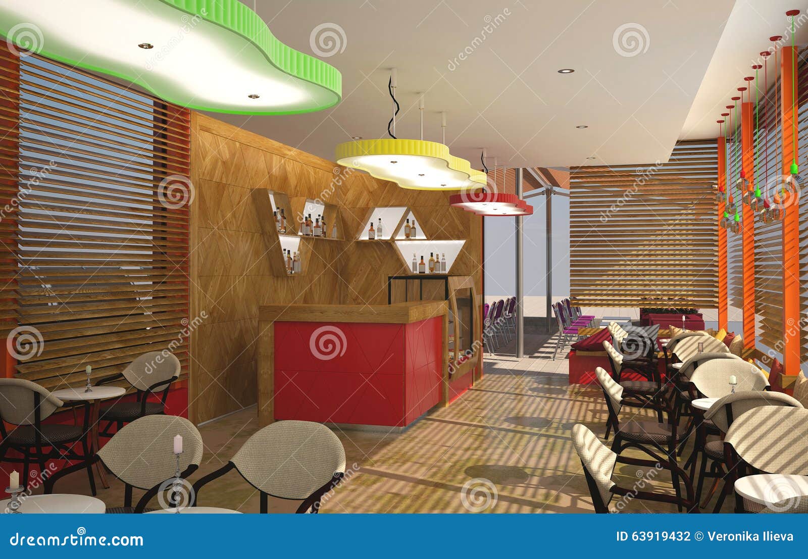 3D Visualization of a Cafe Interior Design Stock Illustration ...