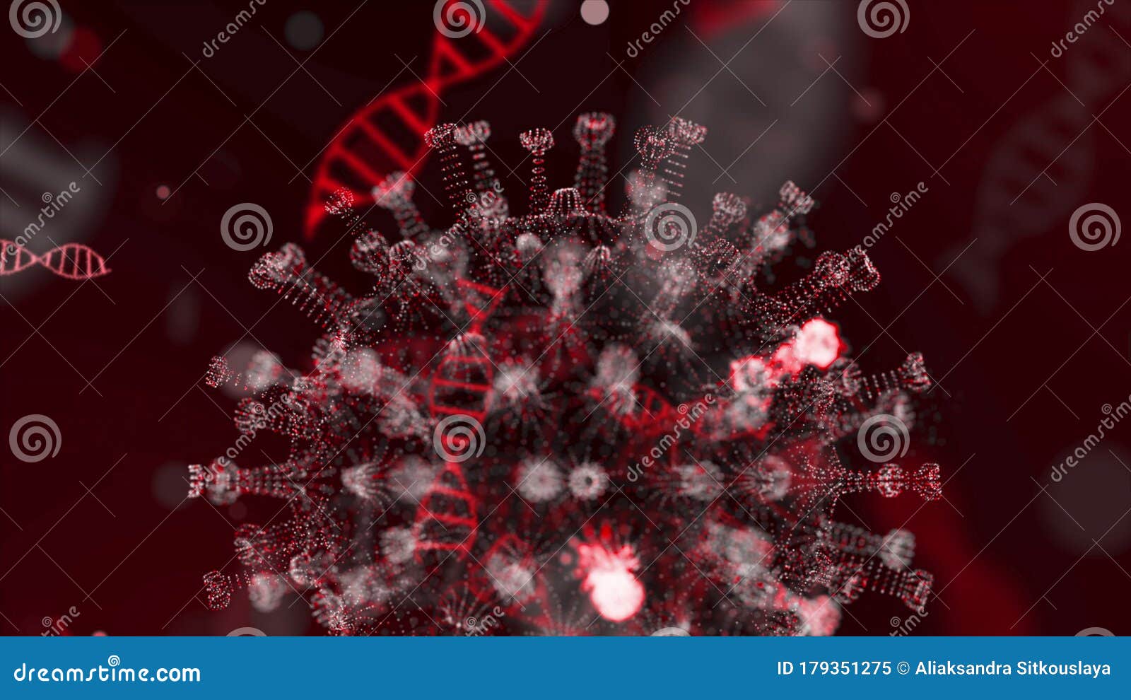 3D Visualization Of The Coronavirus. Pathogens, And Dna Strand Shown As ...