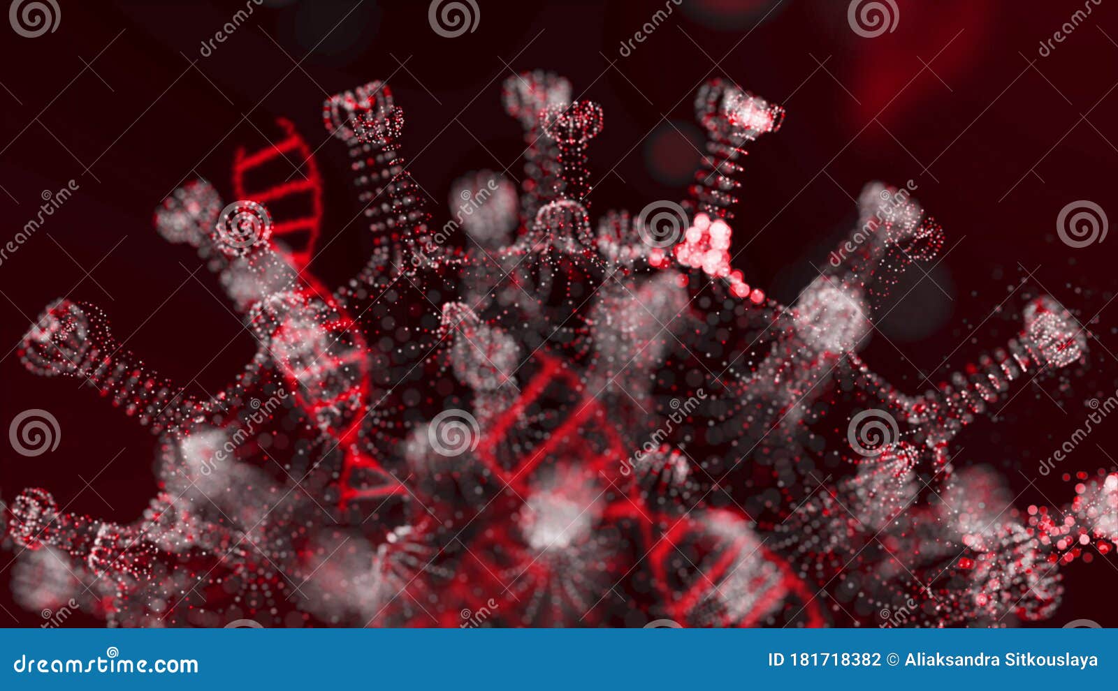 3D Visualization Of The Coronavirus. Pathogens, And Dna Strand Shown As ...