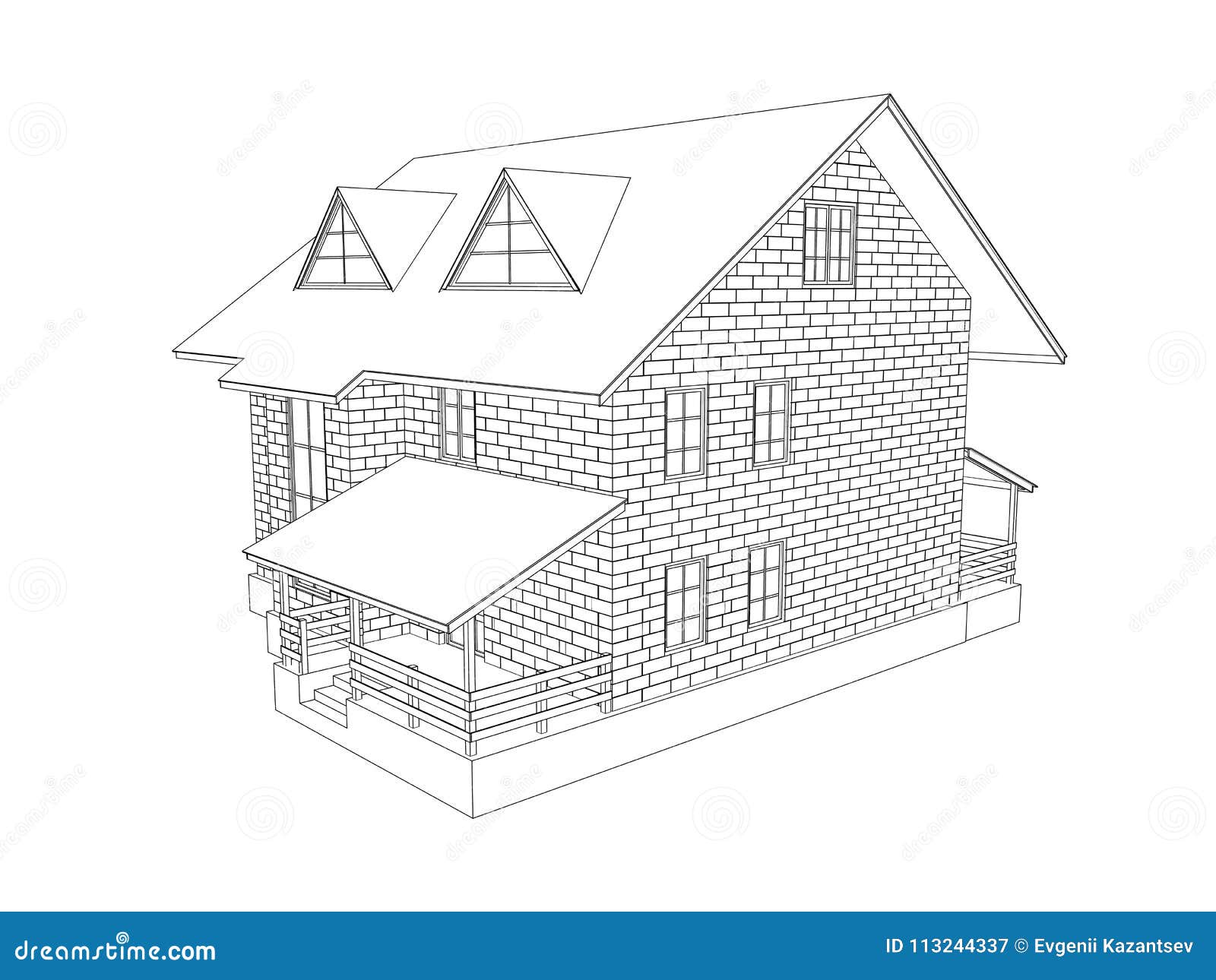 3d Visualization of the Cottage. Line Drawing Stock Illustration ...