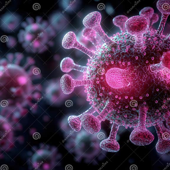 This 3D Visualization Features Pink Virus Particles with Detailed ...