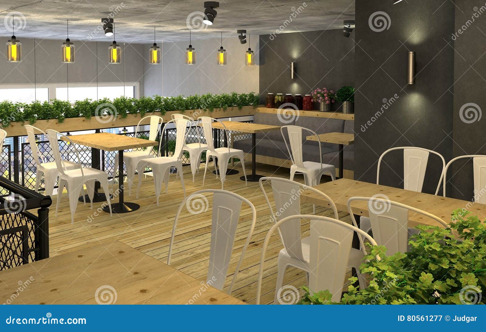 3d Visualization Of Food Store With A Cafe Inside. Public Interior In ...