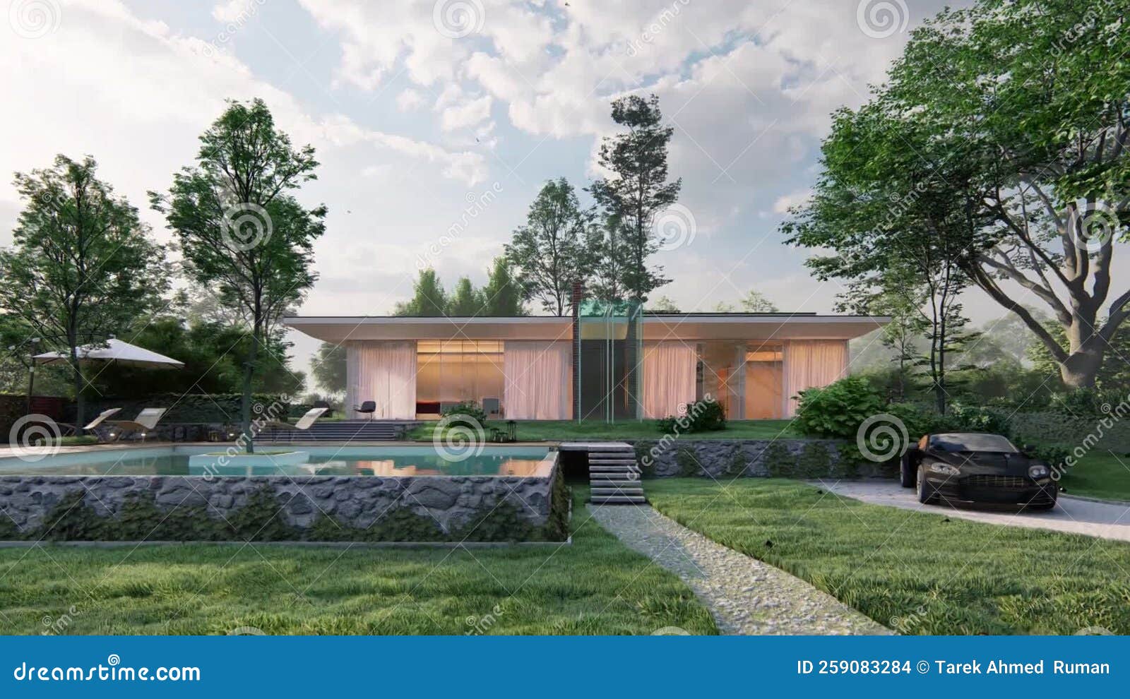 3d Visualization of a House Exterior. Modern Luxurious House Exterior ...