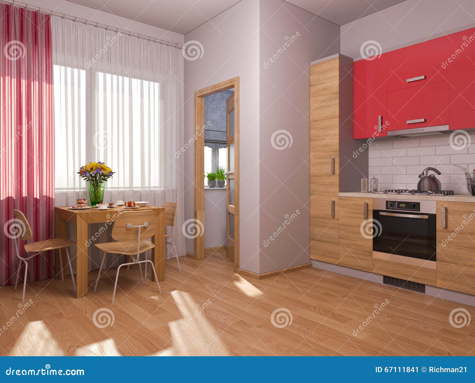 3D Visualization of Interior Design Kitchen in a Studio Apartment Stock ...