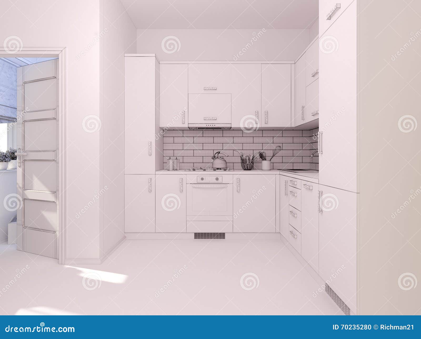 3D Visualization of Interior Design Living in a Studio Apartment Stock ...