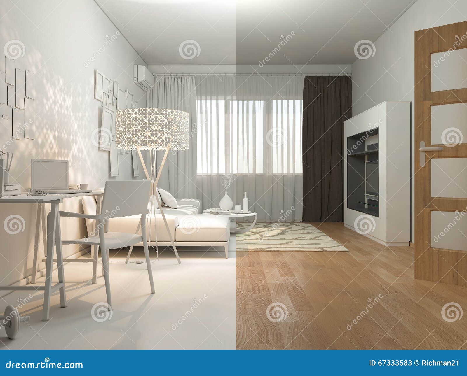 3D Visualization of Interior Design Living in a Studio Apartment Stock ...