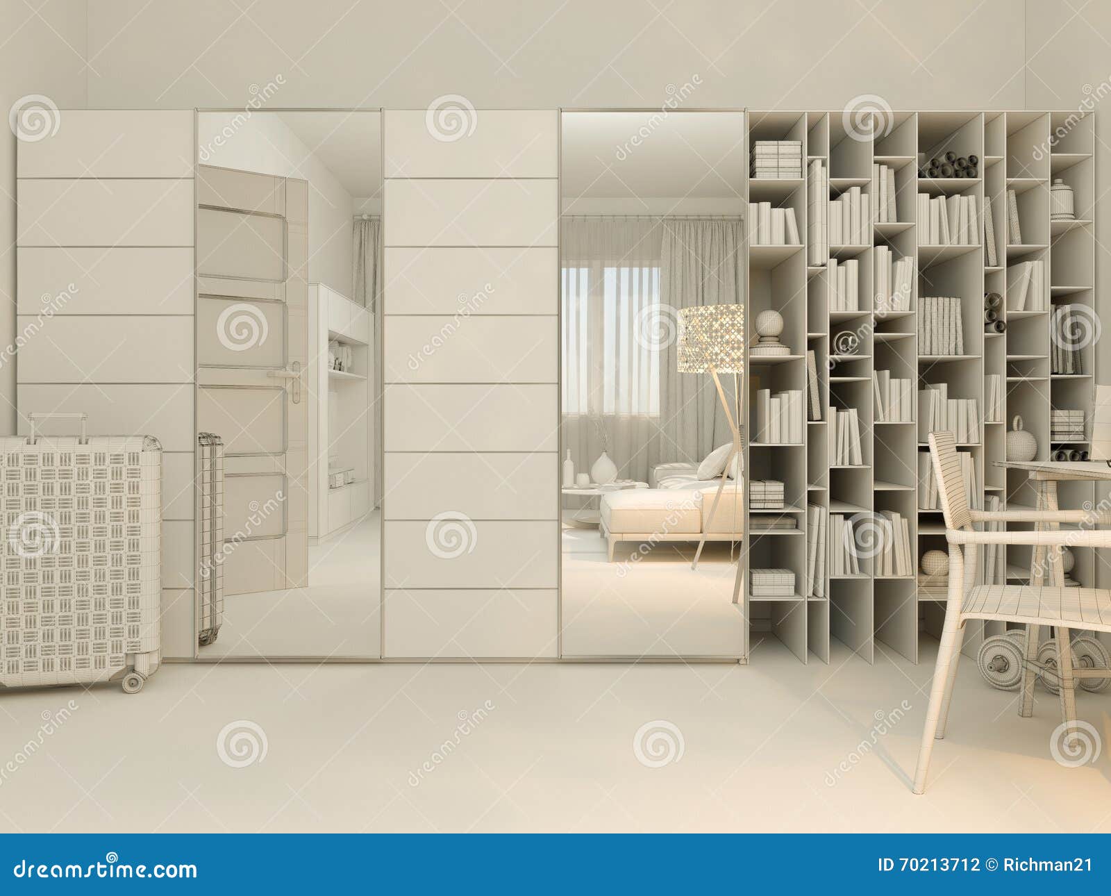 3D Visualization of Interior Design Living in a Studio Apartment Stock ...