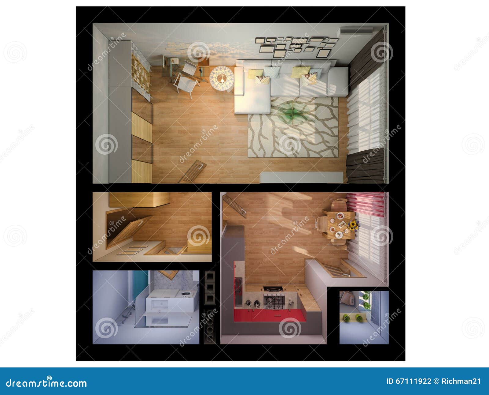 3D Visualization of Interior Design a Studio Apartment. Stock ...