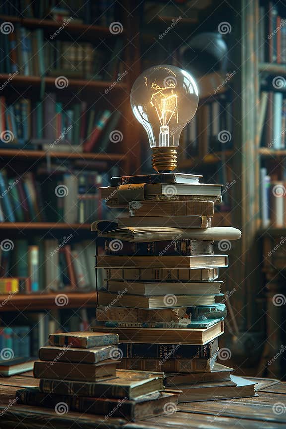 3D Visualization of a Lightbulb Illuminating a Stack of Books ...
