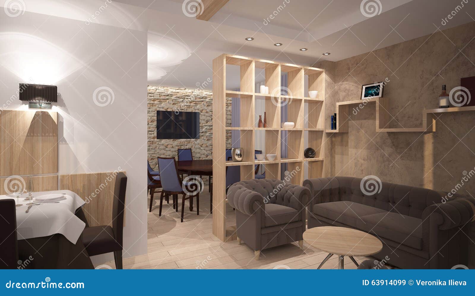 3D Visualization of a Living Room Interior Design Stock Illustration ...