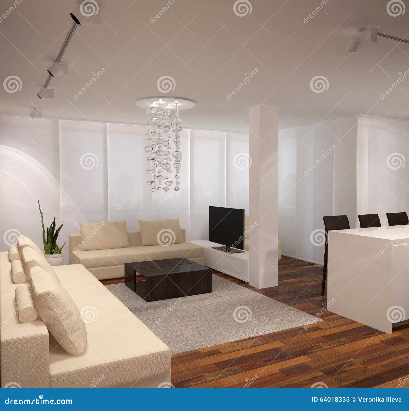 3D Visualization of a Living Room Interior Design Stock Illustration ...