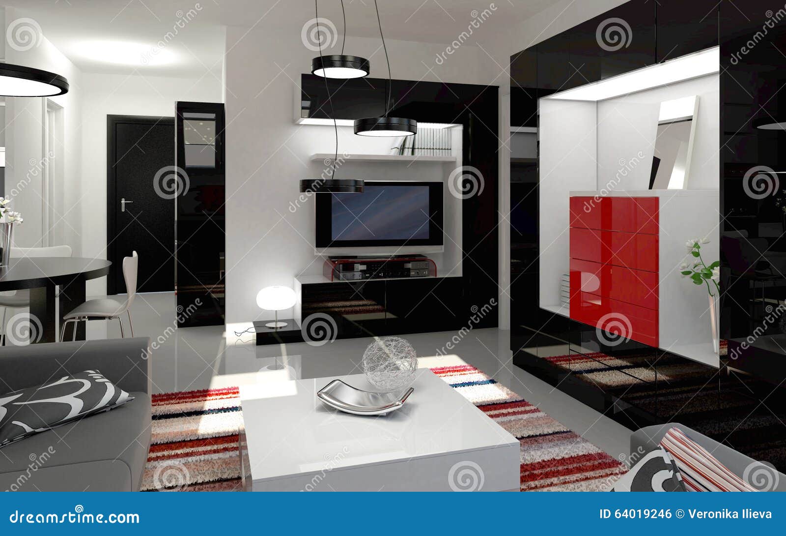 3D Visualization of a Living Room Interior Design Stock Illustration ...