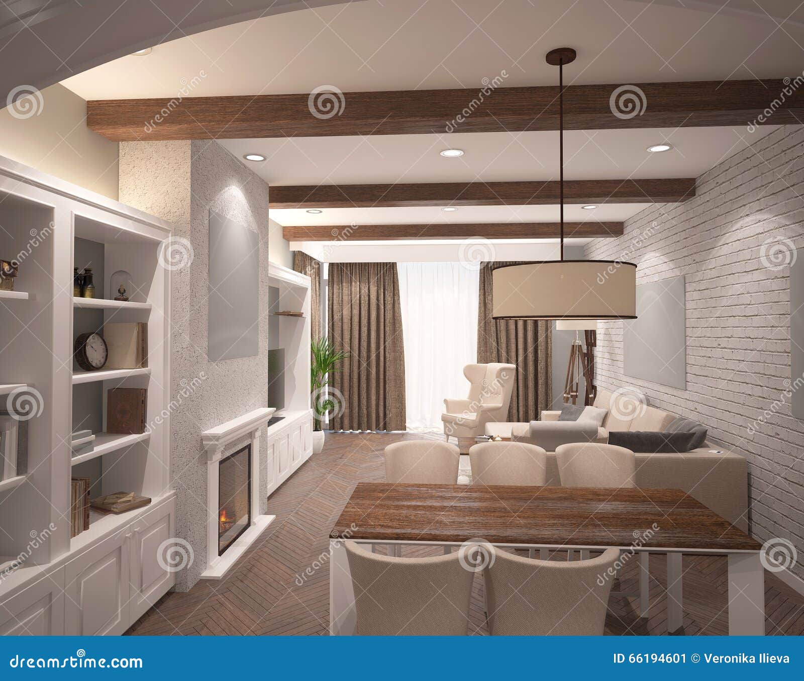 3D Visualization of a Living Room Interior Design Stock Illustration ...