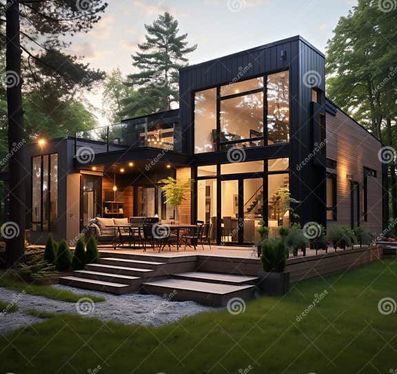 3D Visualization of a Modern House with a Flat Roof. House with a ... 3D Visualization of a Modern House with a Flat Roof. House with a ...