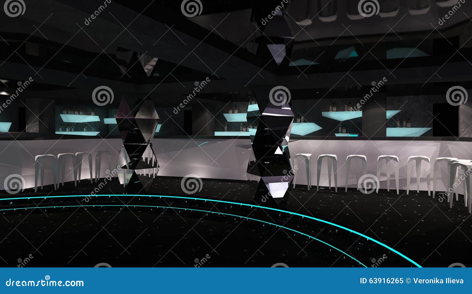 3D Visualization of a Night Club Interior Design Stock Illustration ...