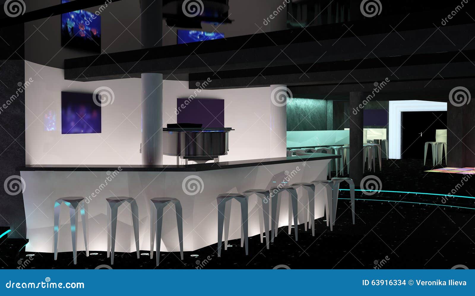 3D Visualization of a Night Club Interior Design Stock Illustration ...
