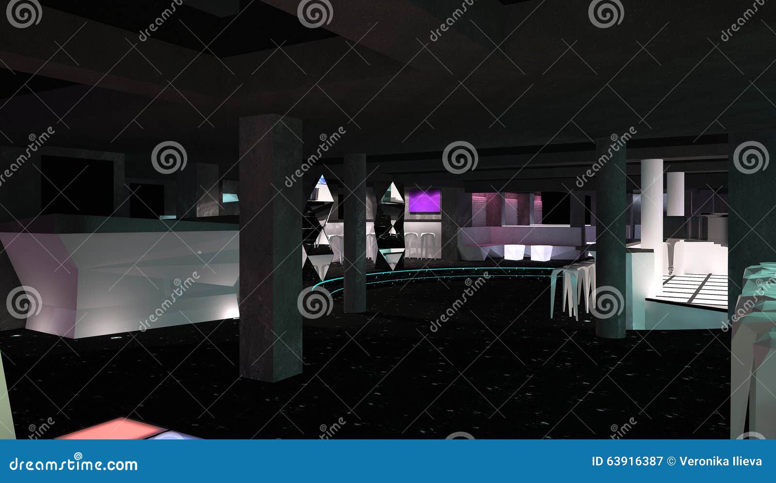 3D Visualization of a Night Club Interior Design Stock Illustration ...