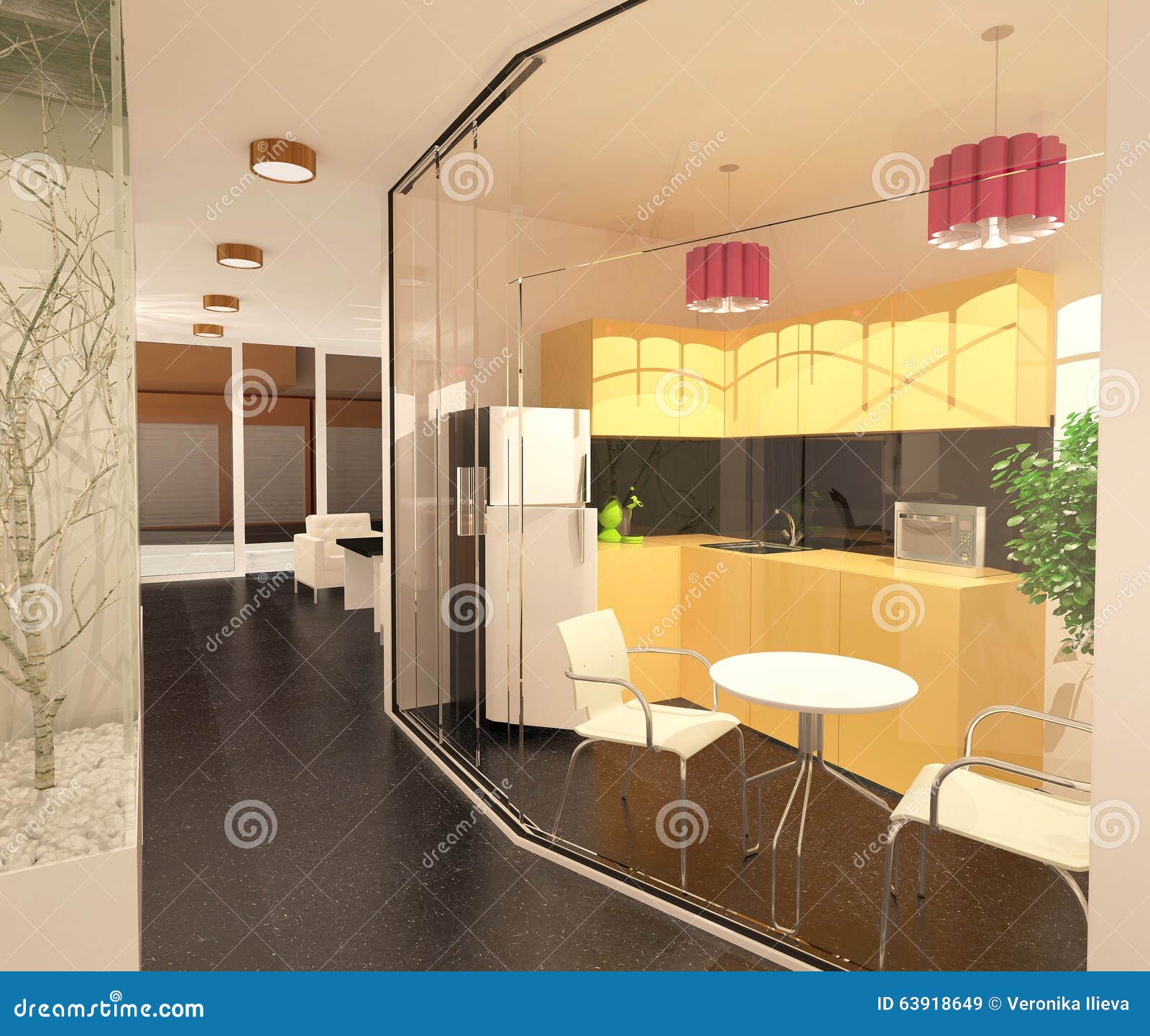 3D Visualization of an Office Interior Design Stock Illustration - Illustration of concept ...