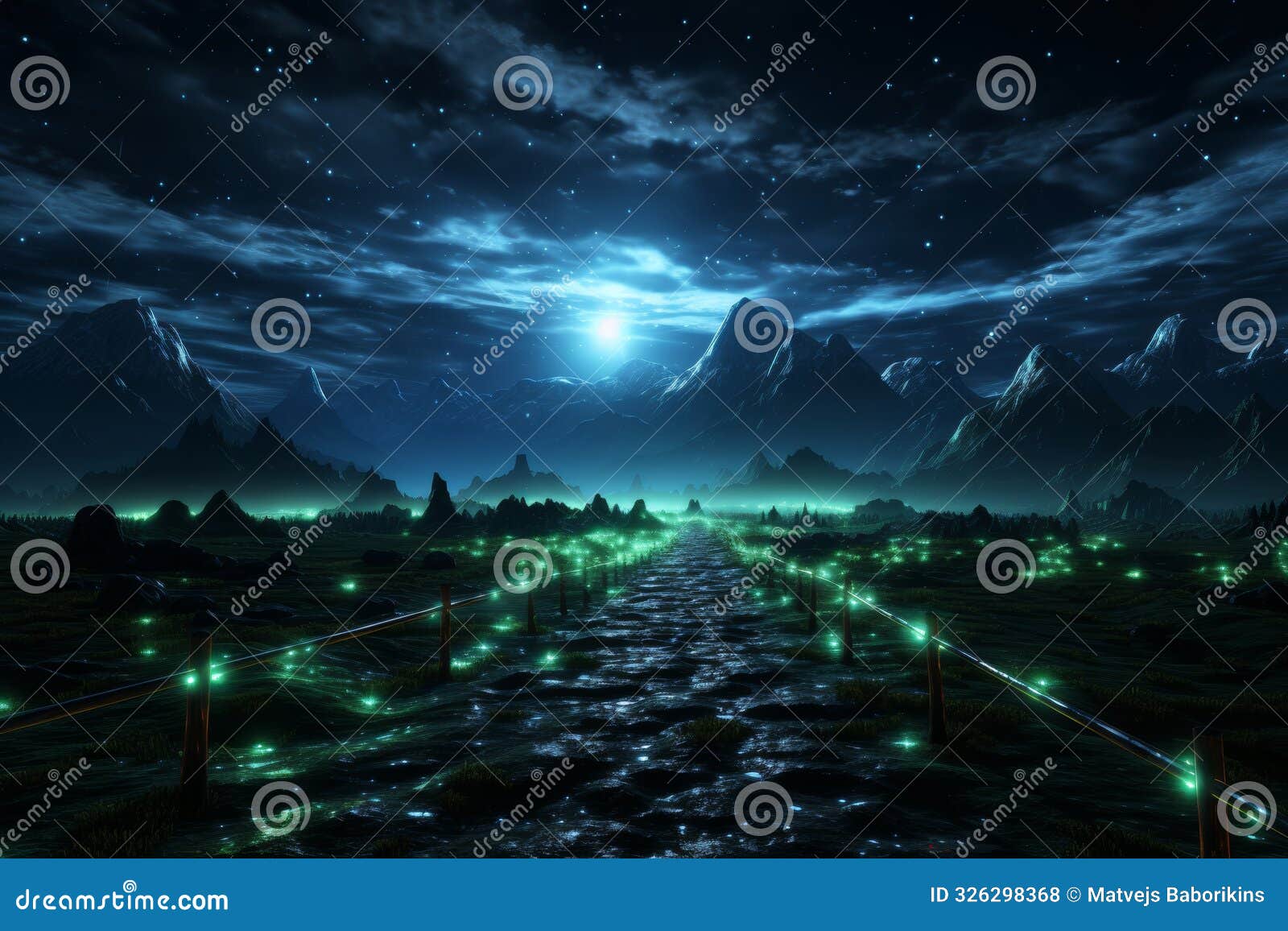 3d Visualization Of Power Lines In Starry Night Sky For Green Energy ...