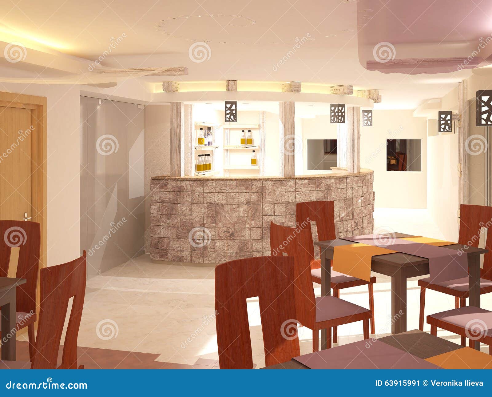 3D Visualization of a Restaurant Interior Design Stock Illustration ...