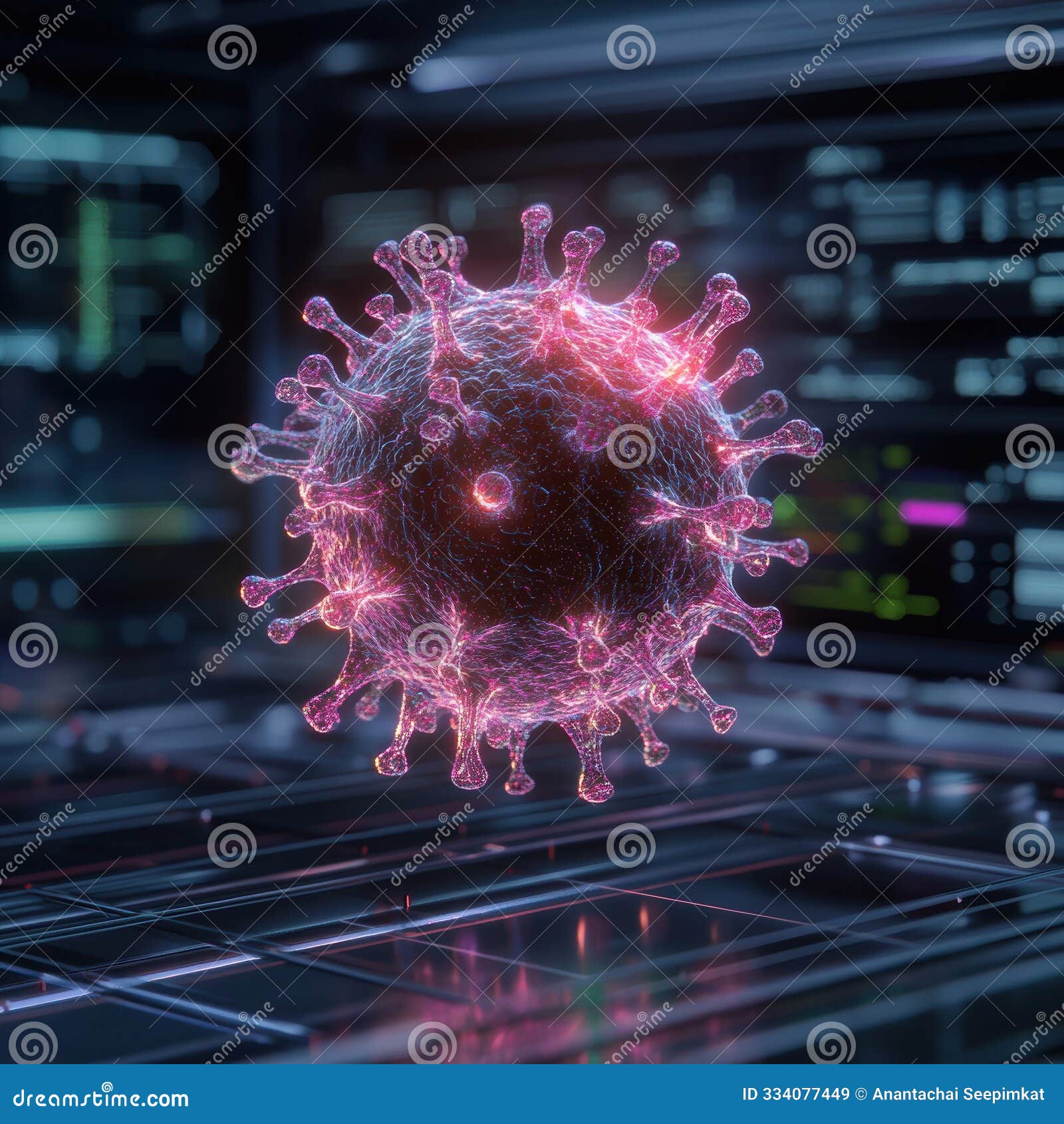 This 3D Visualization Showcases a Glowing Pink Virus Model Floating ...