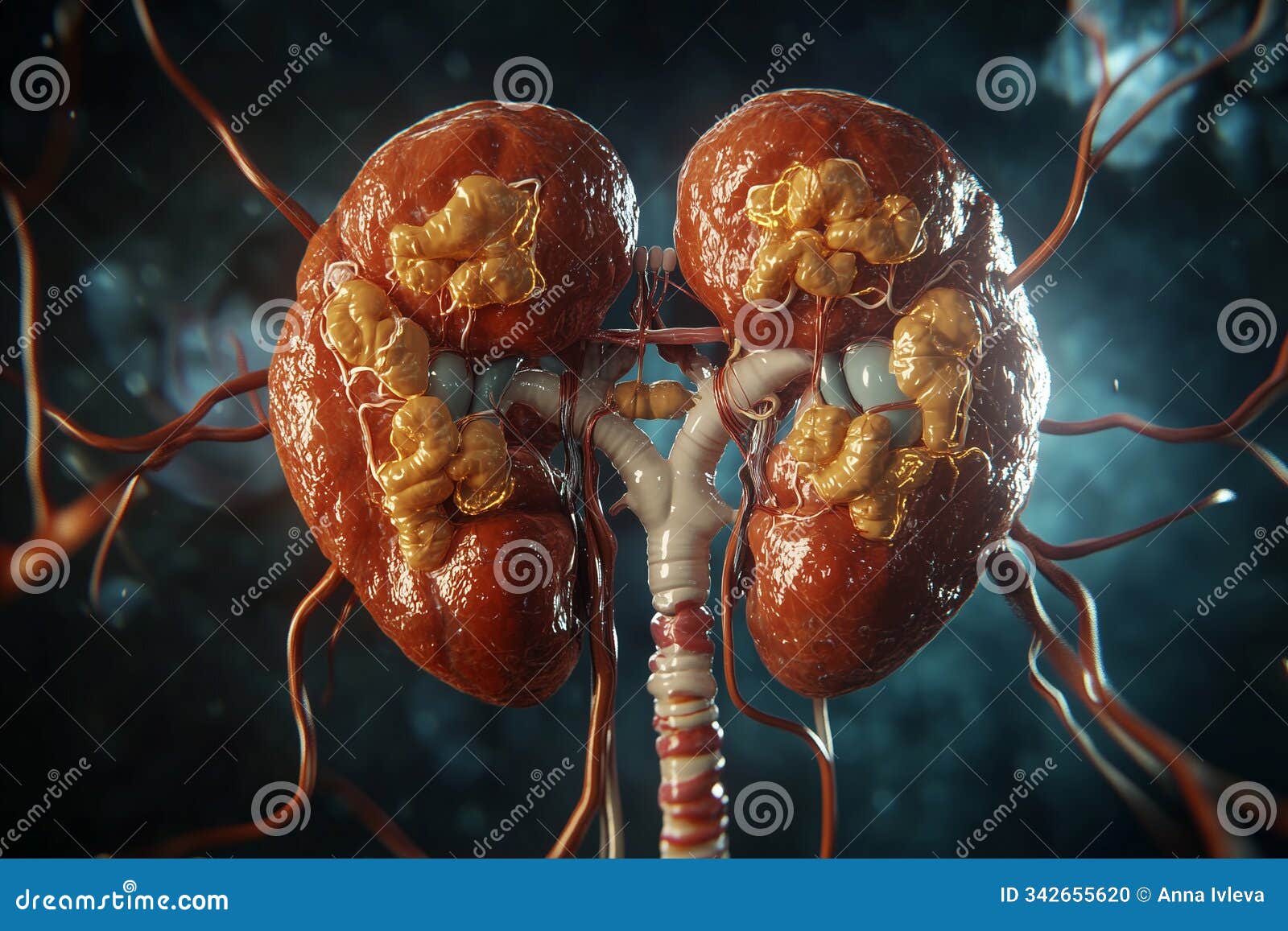 3D Visualization of the Urological System, Highlighting the Kidneys ...