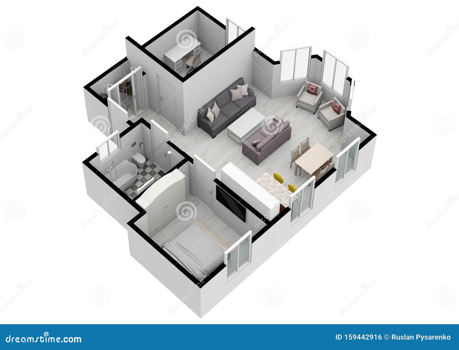 3D-vloerplan 3D-illustratieplan Stock Illustratie - Illustration of ...