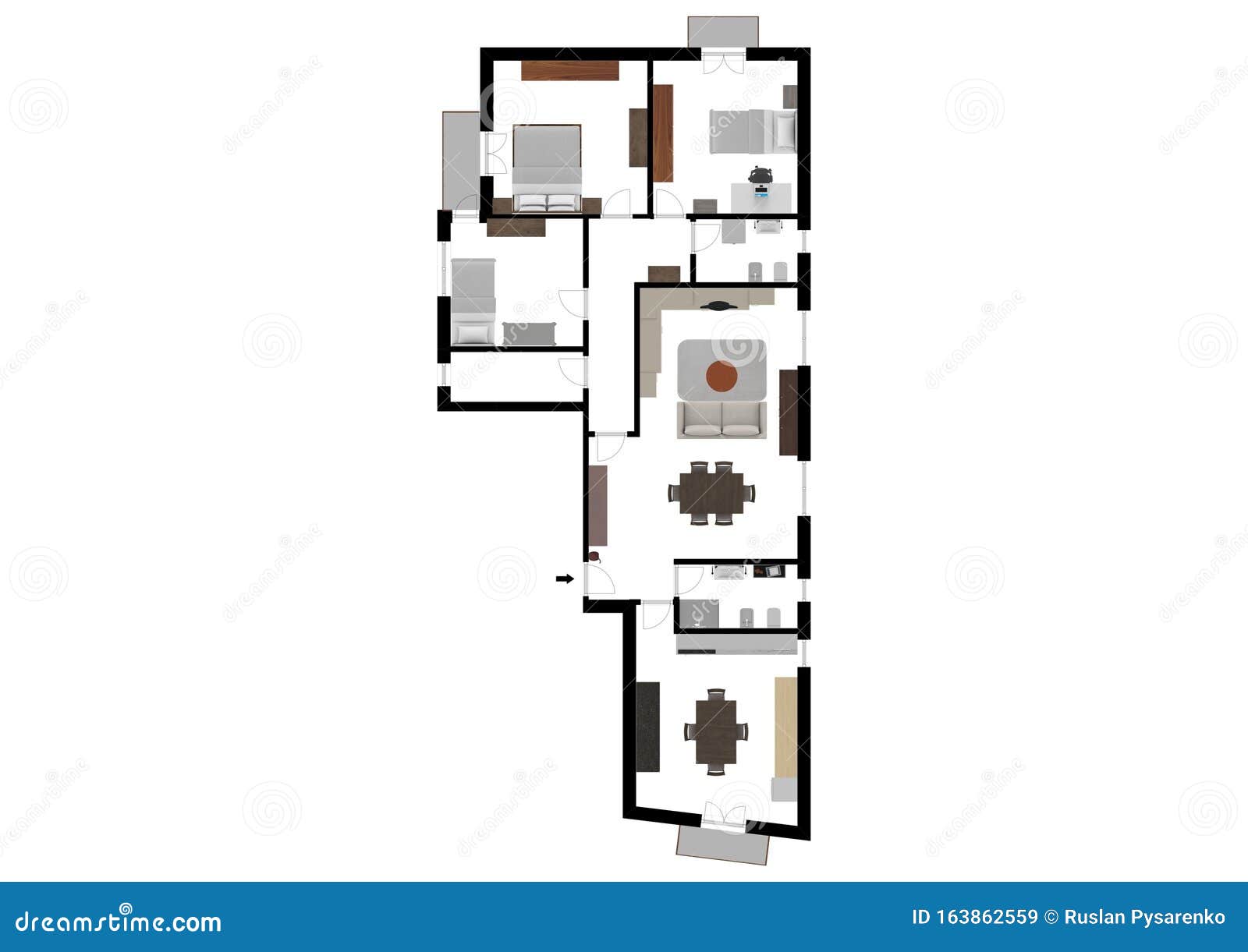 3D-vloerplan 3D-illustratieplan Stock Illustratie - Illustration of ...