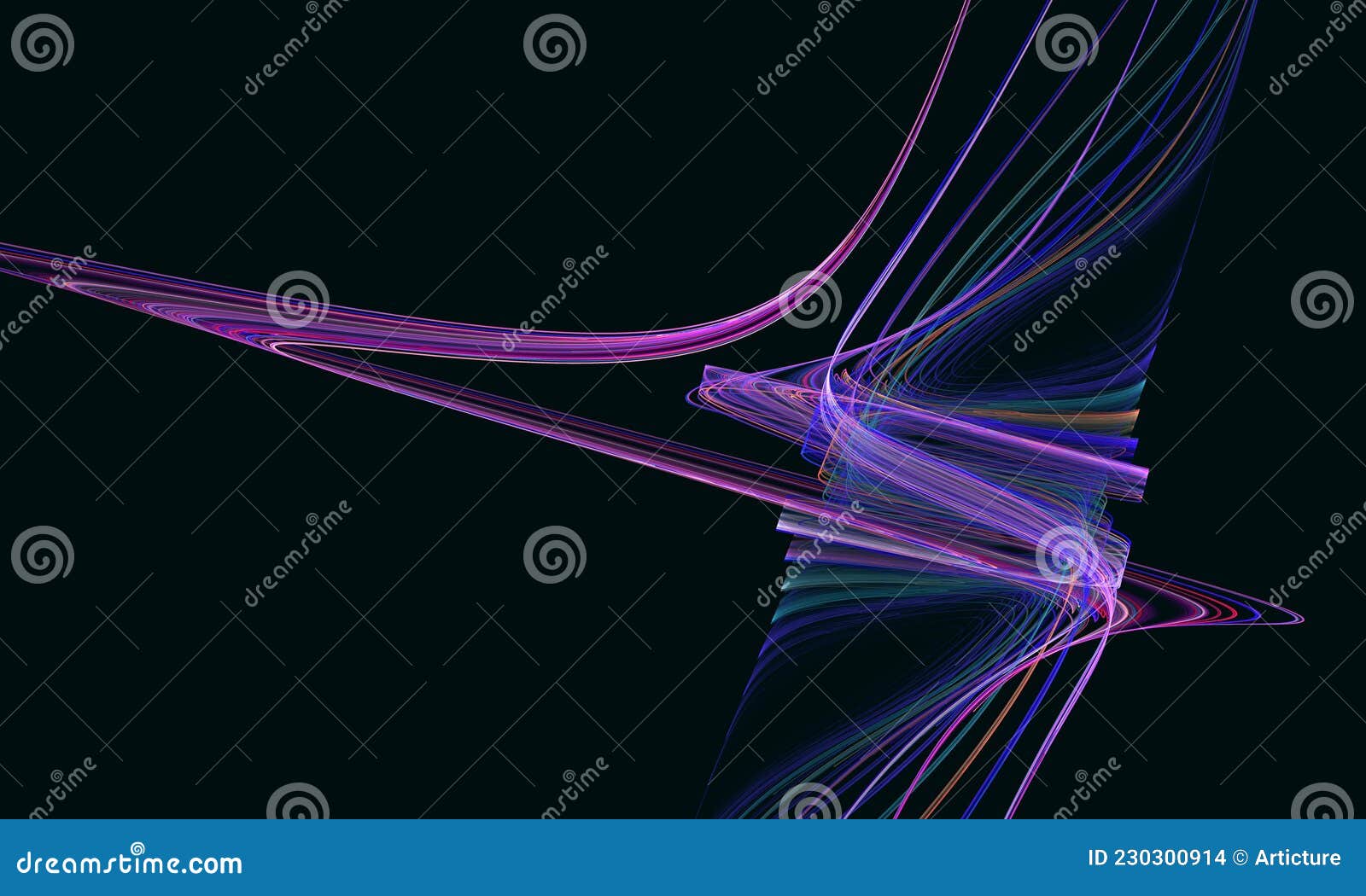 3d Vortex or Funnel of Multicolored Blue Violet Green Strings of Light ...