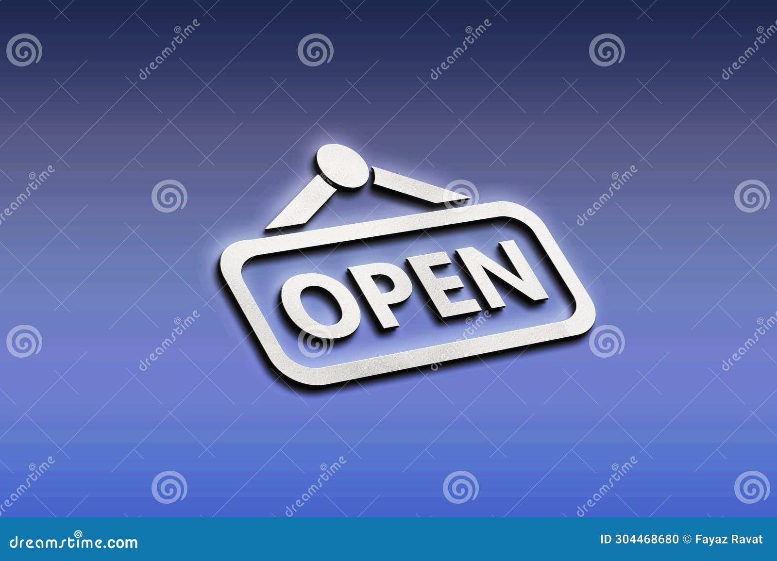 3d Wall Art White Logo Design of Open Sign on Blue Gradient Background ...