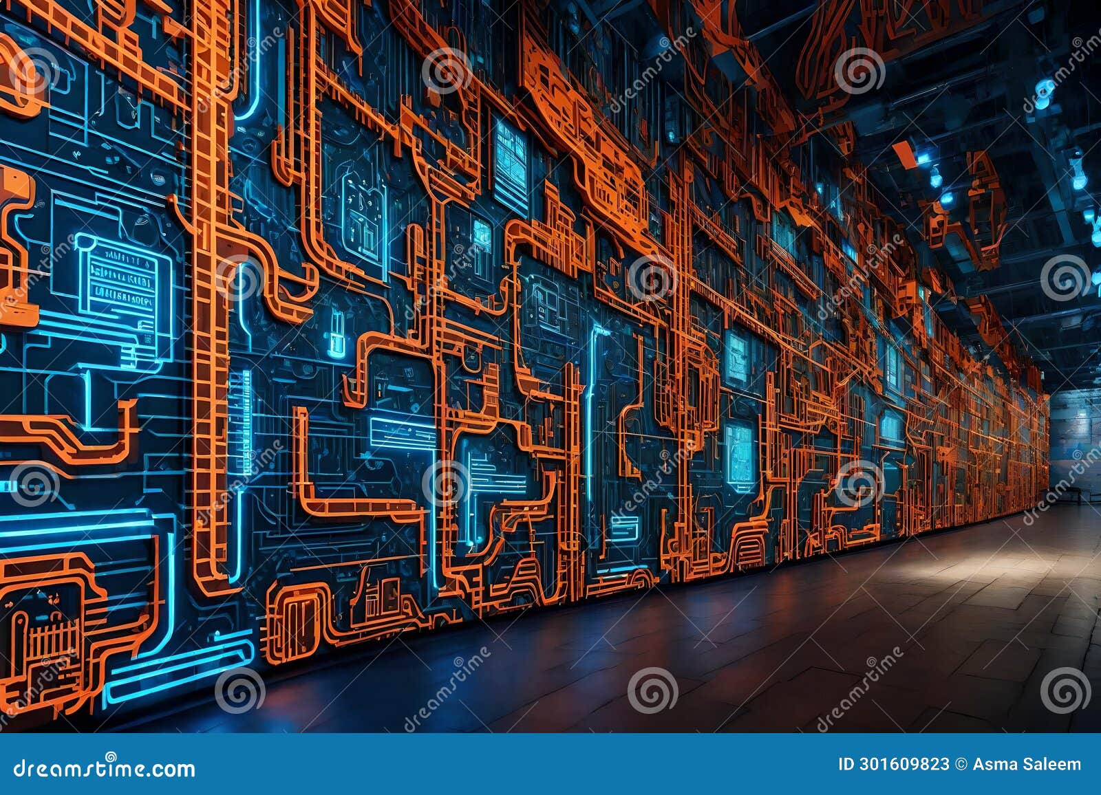 Circuitry Pattern of 3D Wall Stock Illustration - Illustration of ...