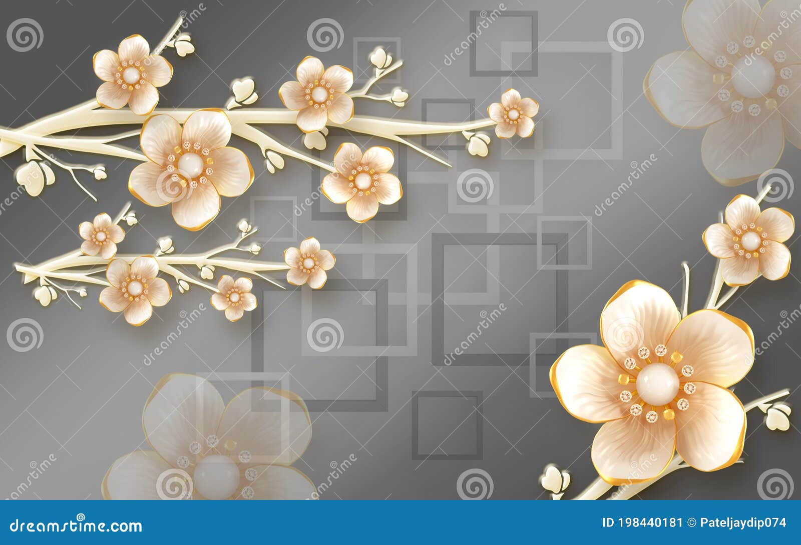 3d Wallpaper Design with Ivory Colour Flower and Black and White ...