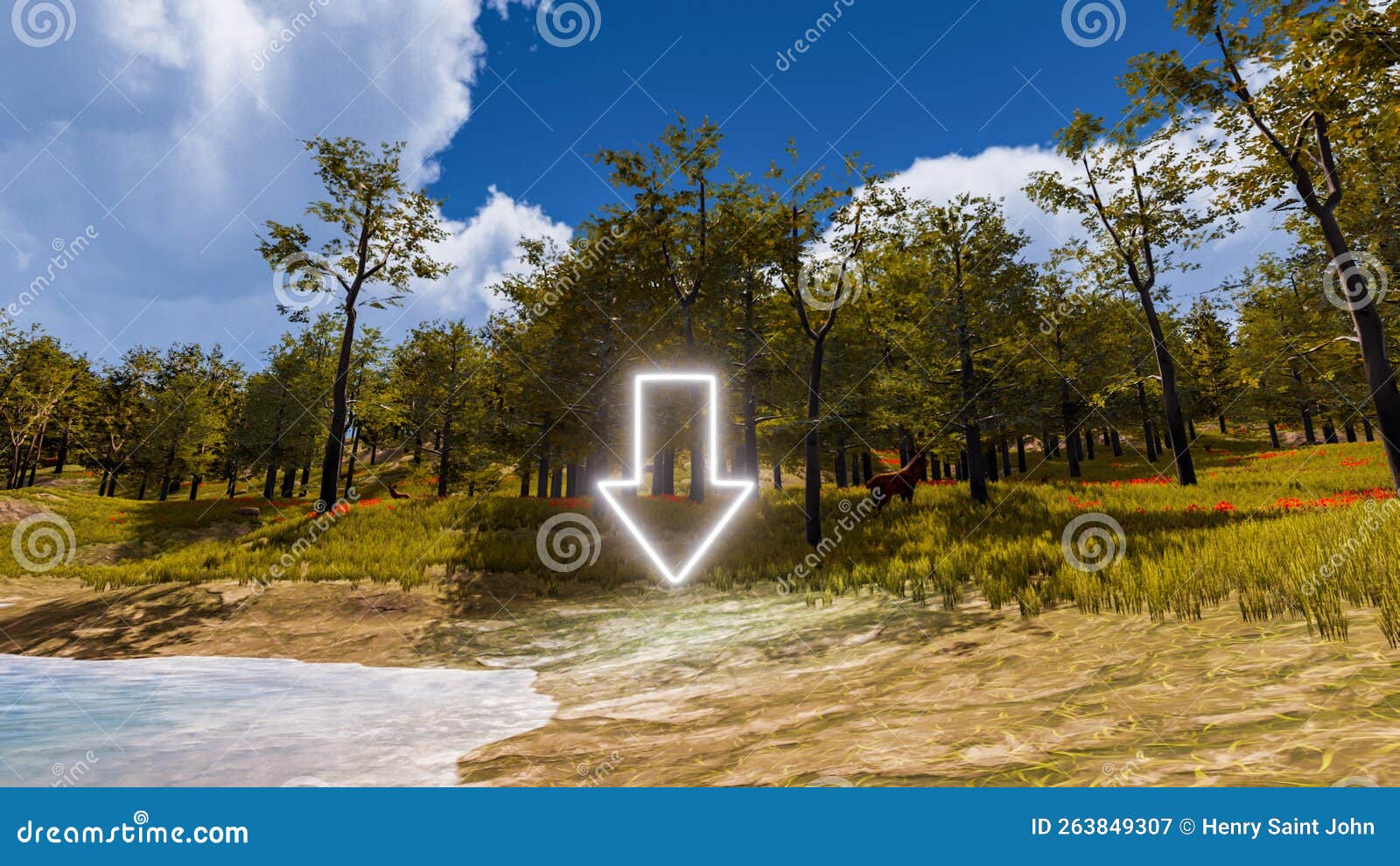 3D Wallpaper with Forest Environment with Down Arrow, Trees and ...