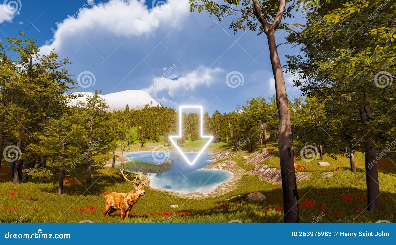 3D Wallpaper with Forest Environment with Down Arrow, Trees and ...