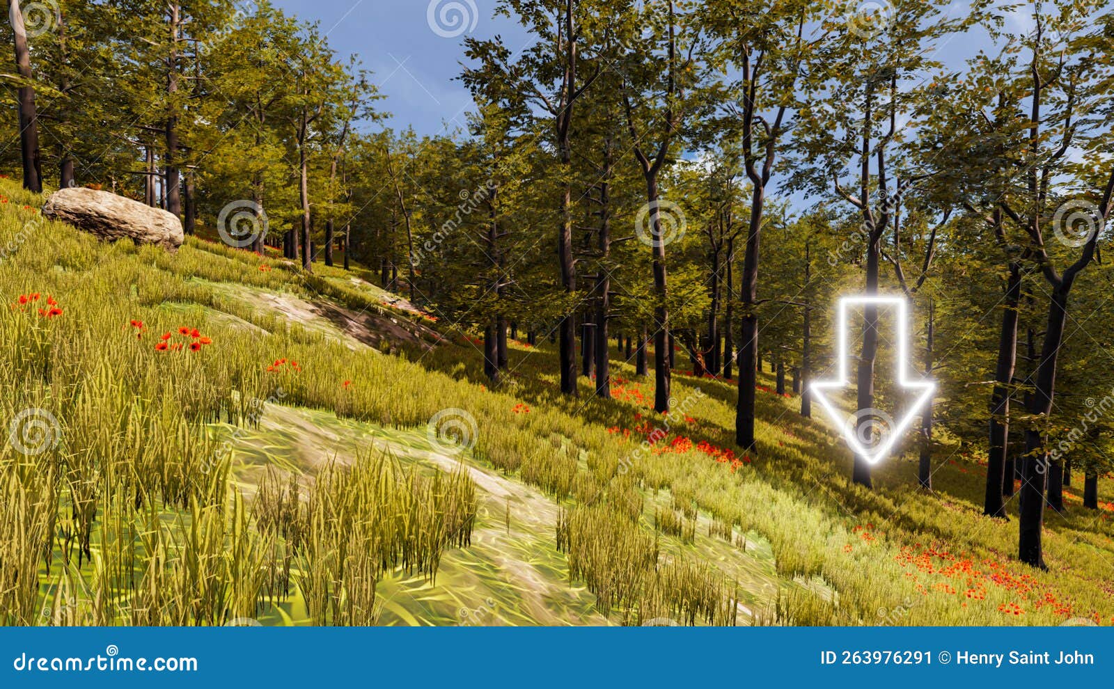 3D Wallpaper with Forest Environment with Down Arrow, Trees and ...