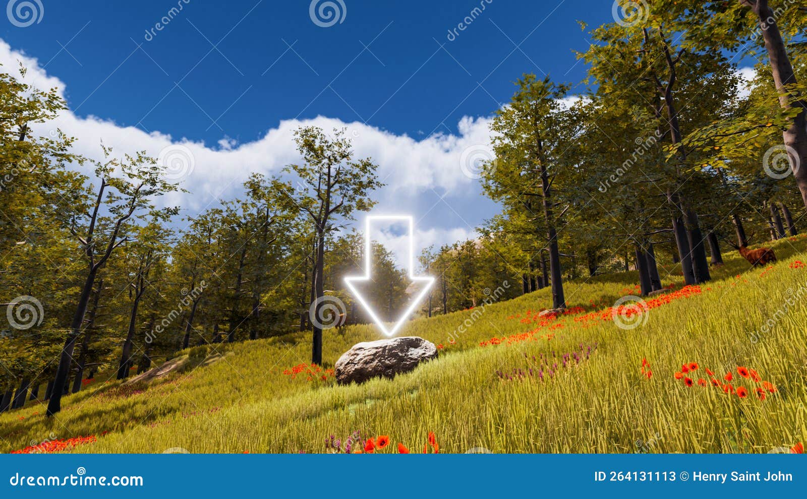 3D Wallpaper with Forest Environment with Down Arrow, Trees and ...