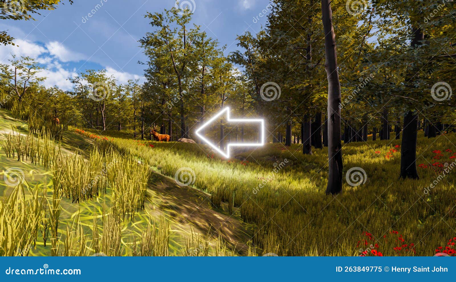 3D Wallpaper with Forest Environment with Left Arrow, Trees and ...