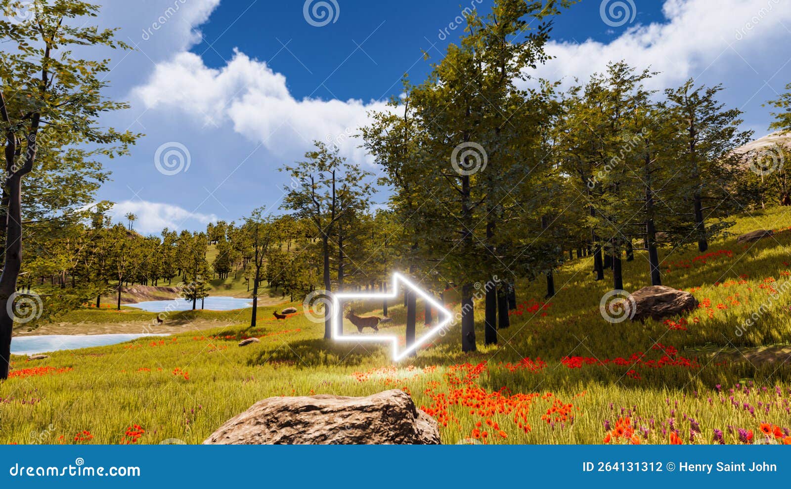 3D Wallpaper with Forest Environment with Right Arrow, Trees and ...