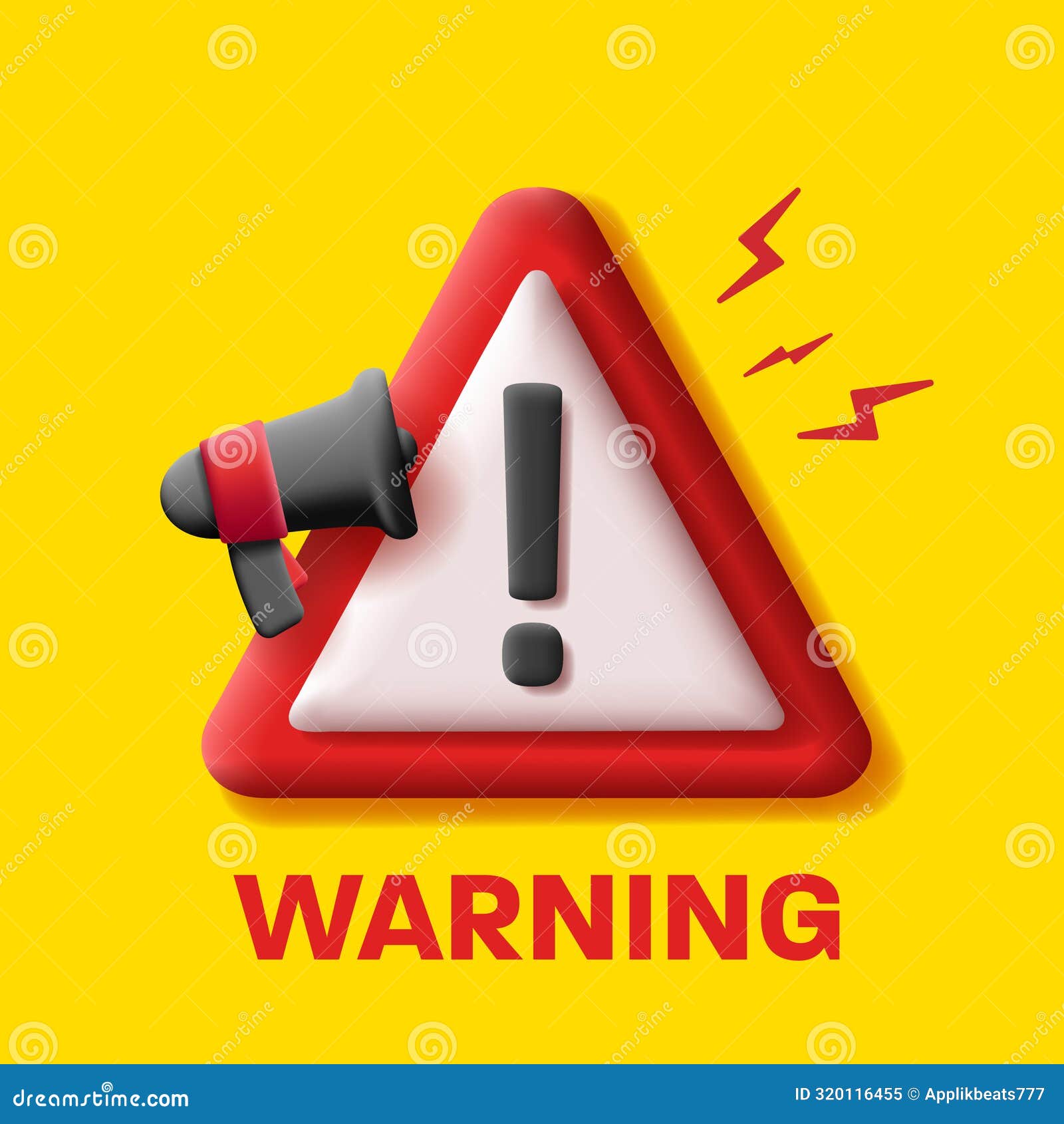 3d Warning Sign Triangle with Exclamation Mark and Loudspeaker Icon ...